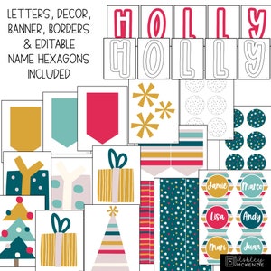 Festive Christmas Holiday Bulletin Board Kit, December Theme, Easy ...