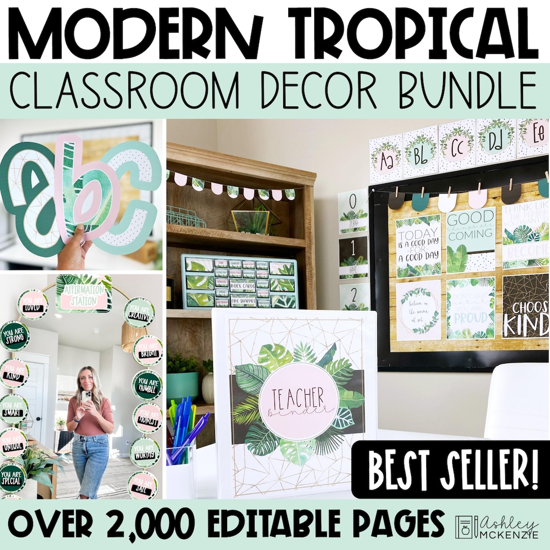 Modern Tropical Classroom Decor Bundle Calm Classroom Colors Back to ...