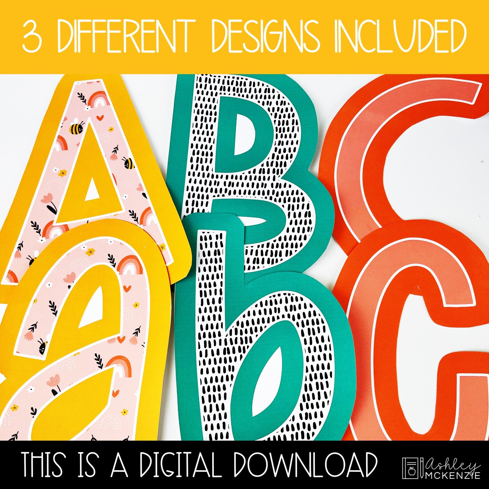 Boho Honey Bee Classroom Decor, A-Z Bulletin Board Letters, Punctuation ...