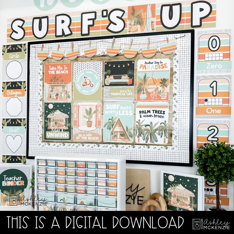 Beach Classroom Decor Bundle Calm Colors Beach Themed Classroom Decor ...