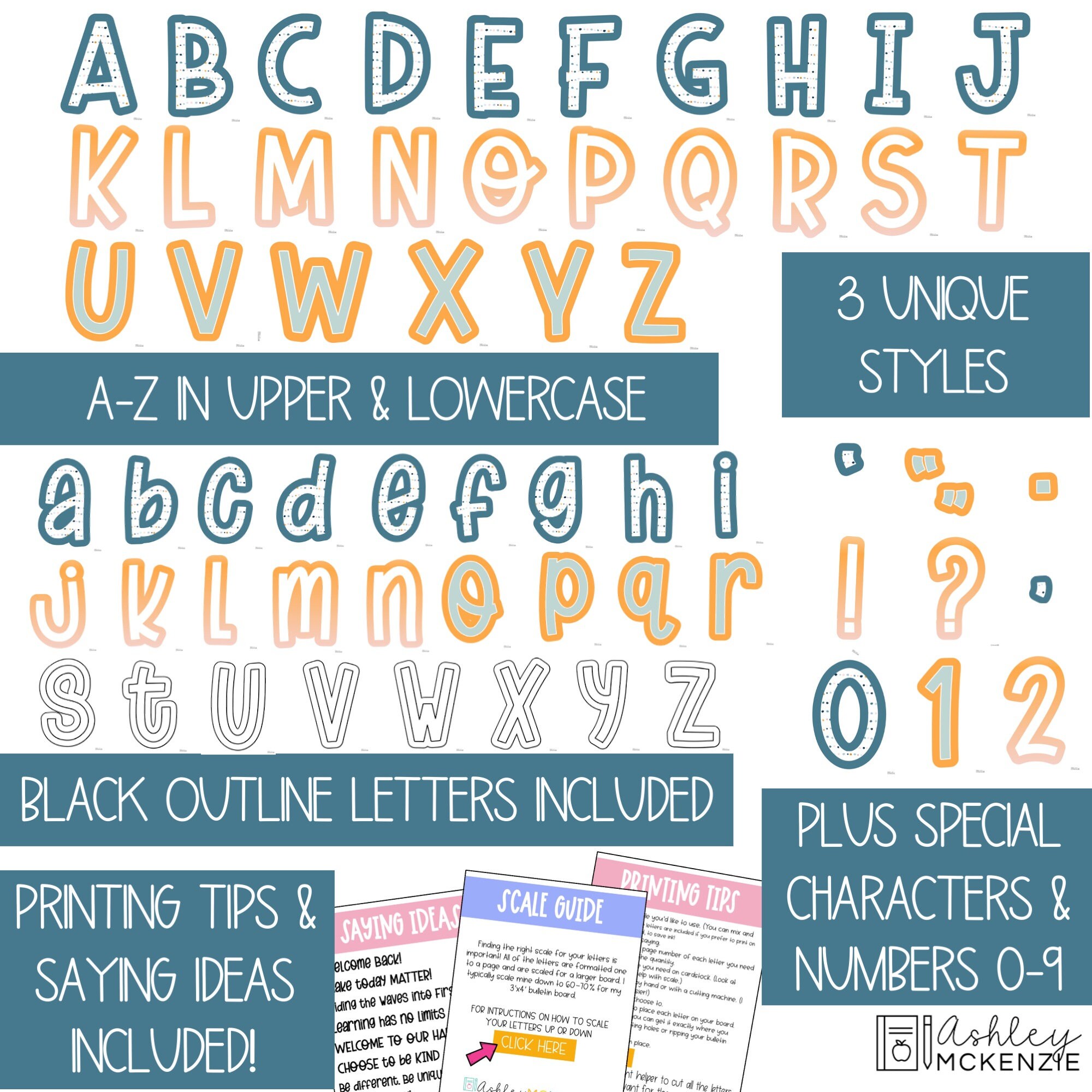 Boho Ocean Classroom Decor, A-Z Bulletin Board Letters, Punctuation ...