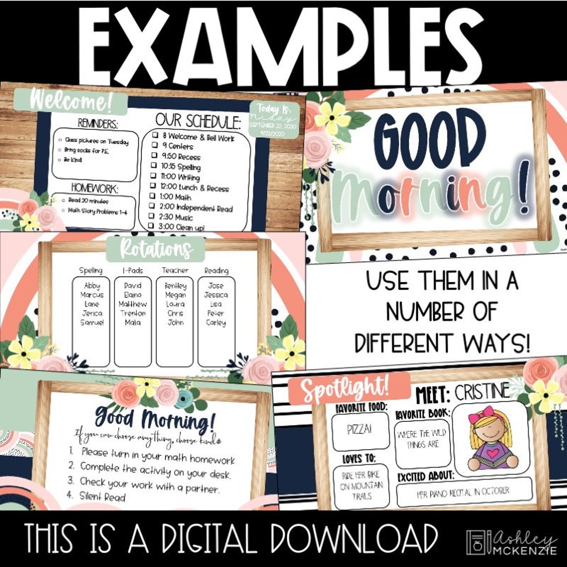 Boho Rainbow Flowers Google Slides and Powerpoint Templates - Etsy