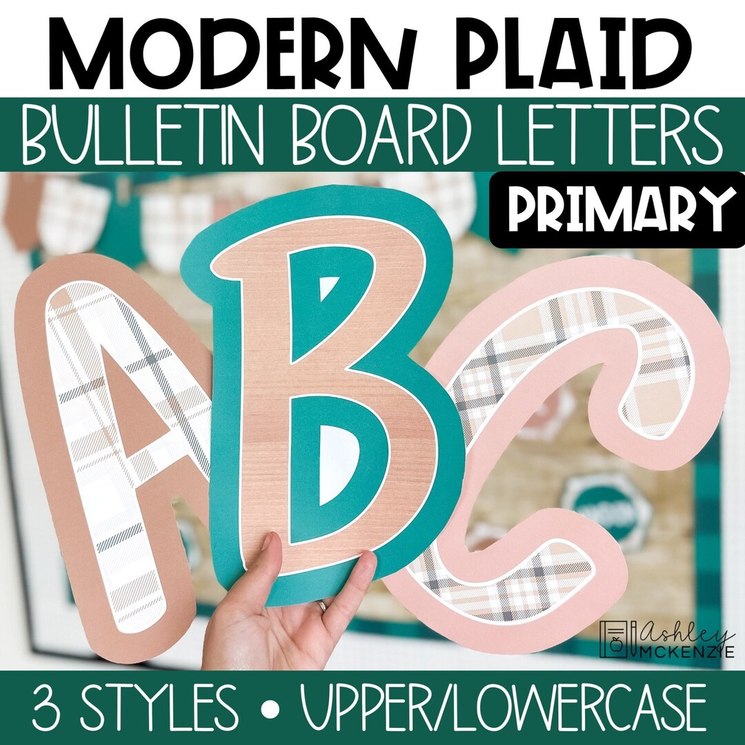 Modern Plaid Classroom Decor, Primary Font A-Z Bulletin Board Letters ...