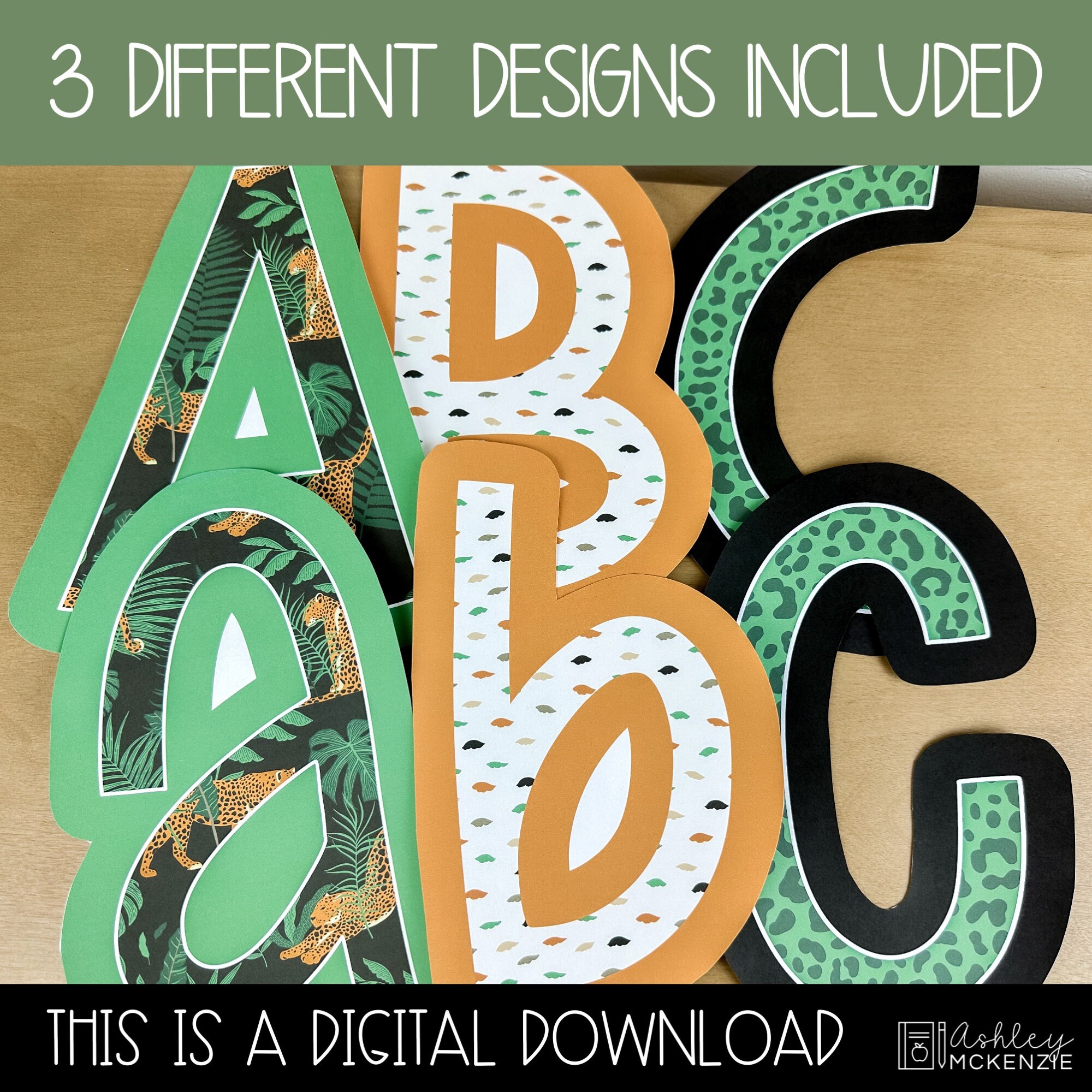 Modern Jungle Classroom Decor, A-Z Bulletin Board Letters, Punctuation ...