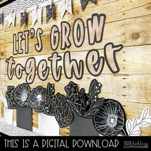 Floral Black and White Bulletin Board Kit Neutral Wildflowers Theme ...