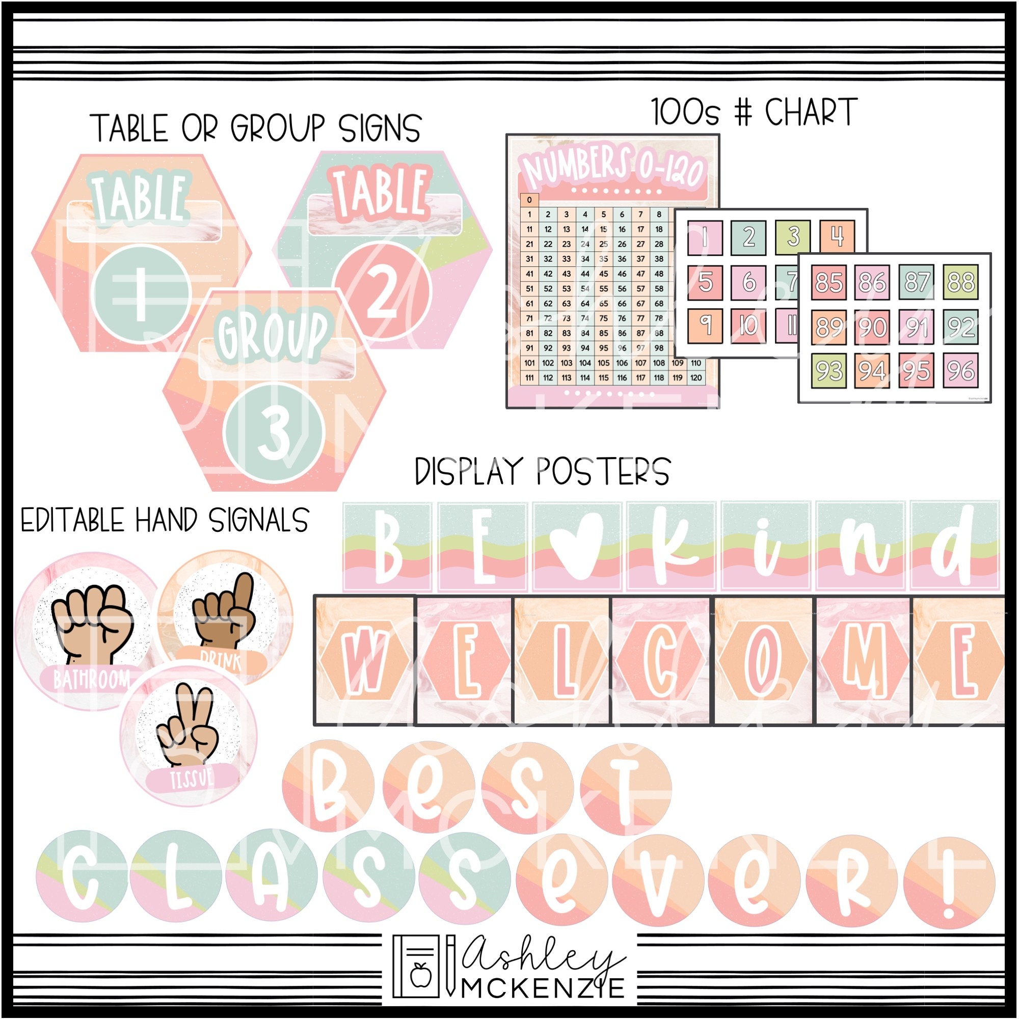 Marbled Pastel Themed Classroom Decor Bundle Editable Classroom Decor ...