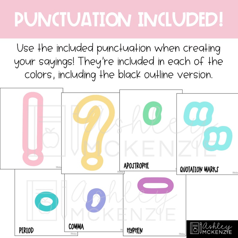 Pastel Colored Bulletin Board Letters With Punctuation and Numbers ...