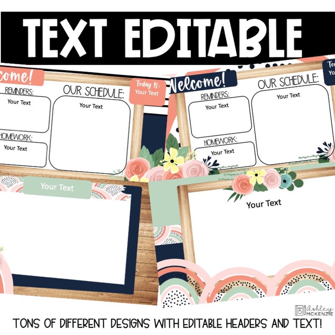 Boho Rainbow Flowers Google Slides and Powerpoint Templates - Etsy