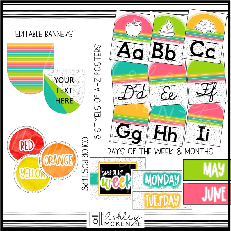 Neon Brights Themed Classroom Decor Bundle, Editable Classroom Decor ...