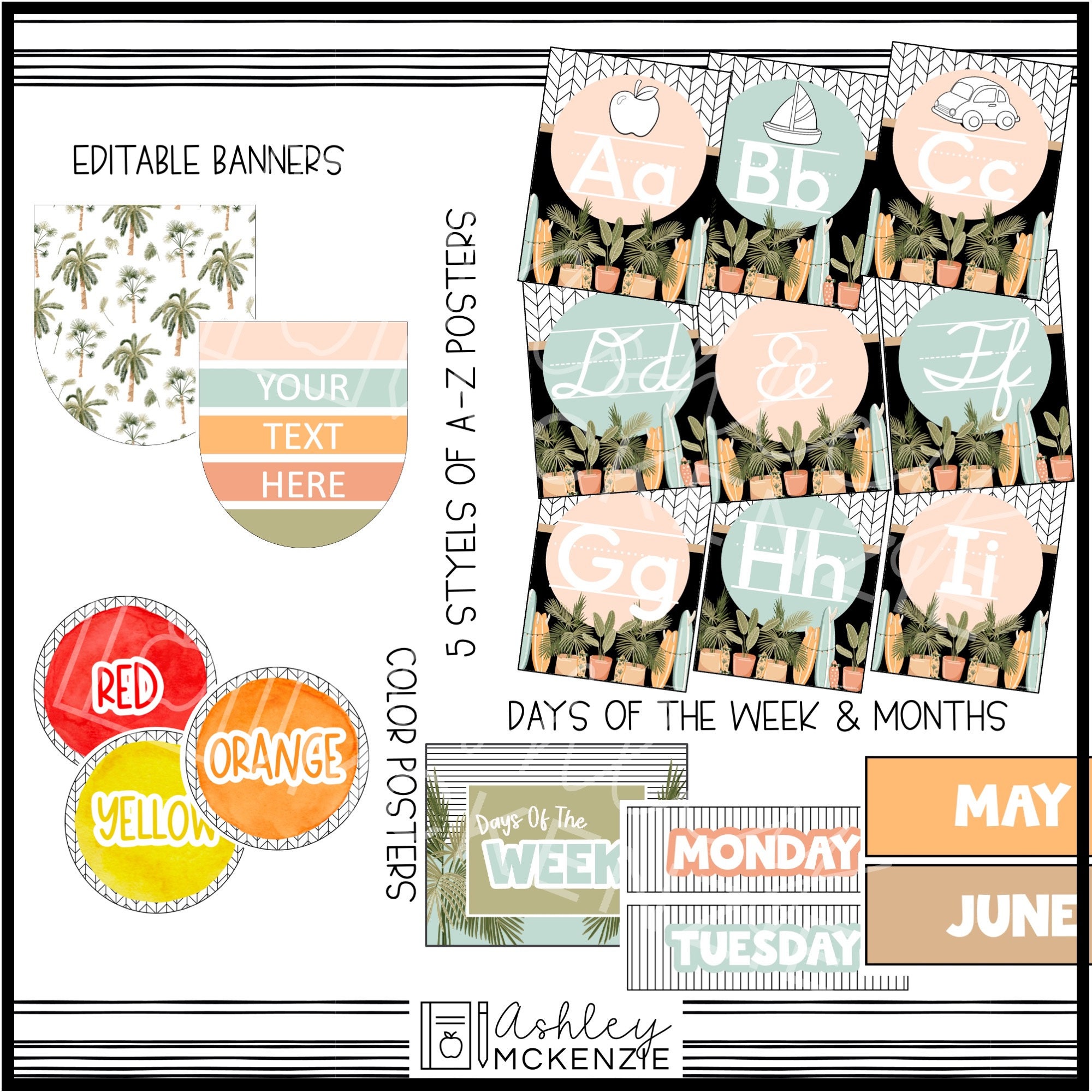 Beach Classroom Decor Bundle Calm Colors Beach Themed Classroom Decor ...