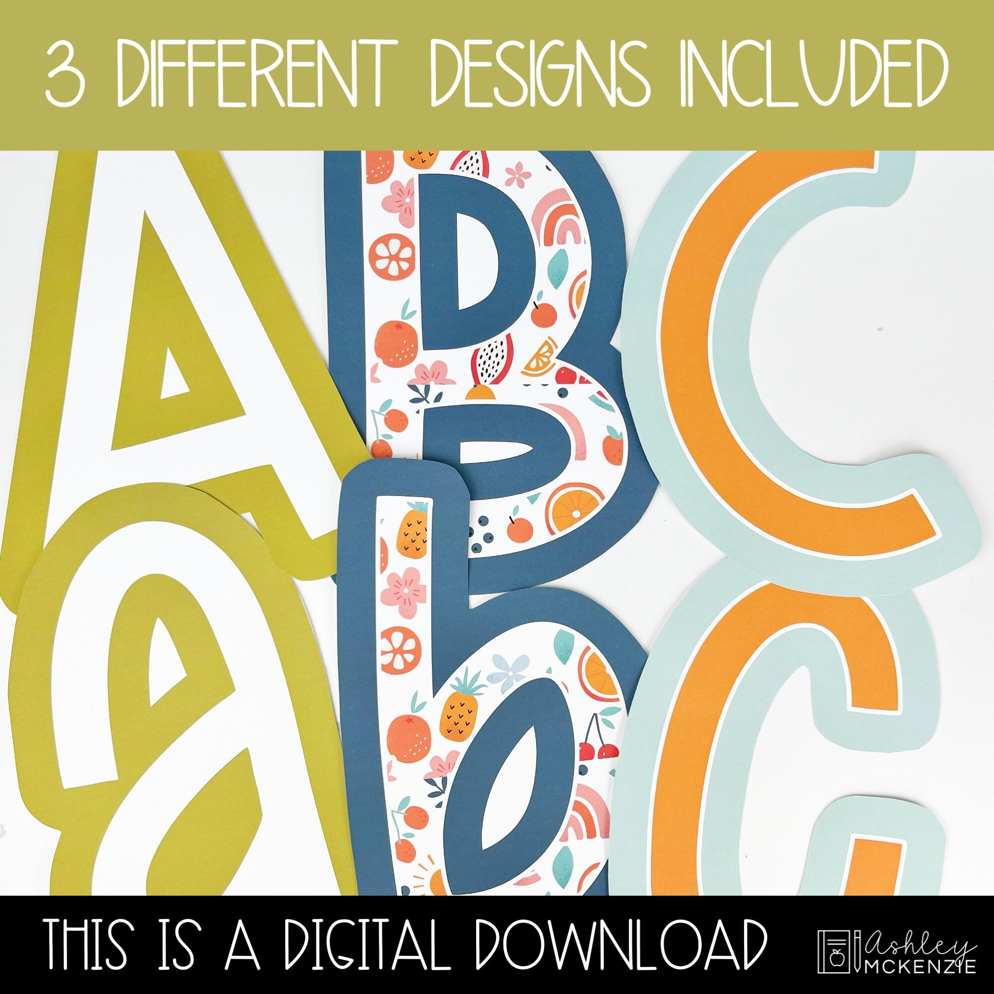 Modern Fruity Classroom Decor, A-Z Bulletin Board Letters, Punctuation ...