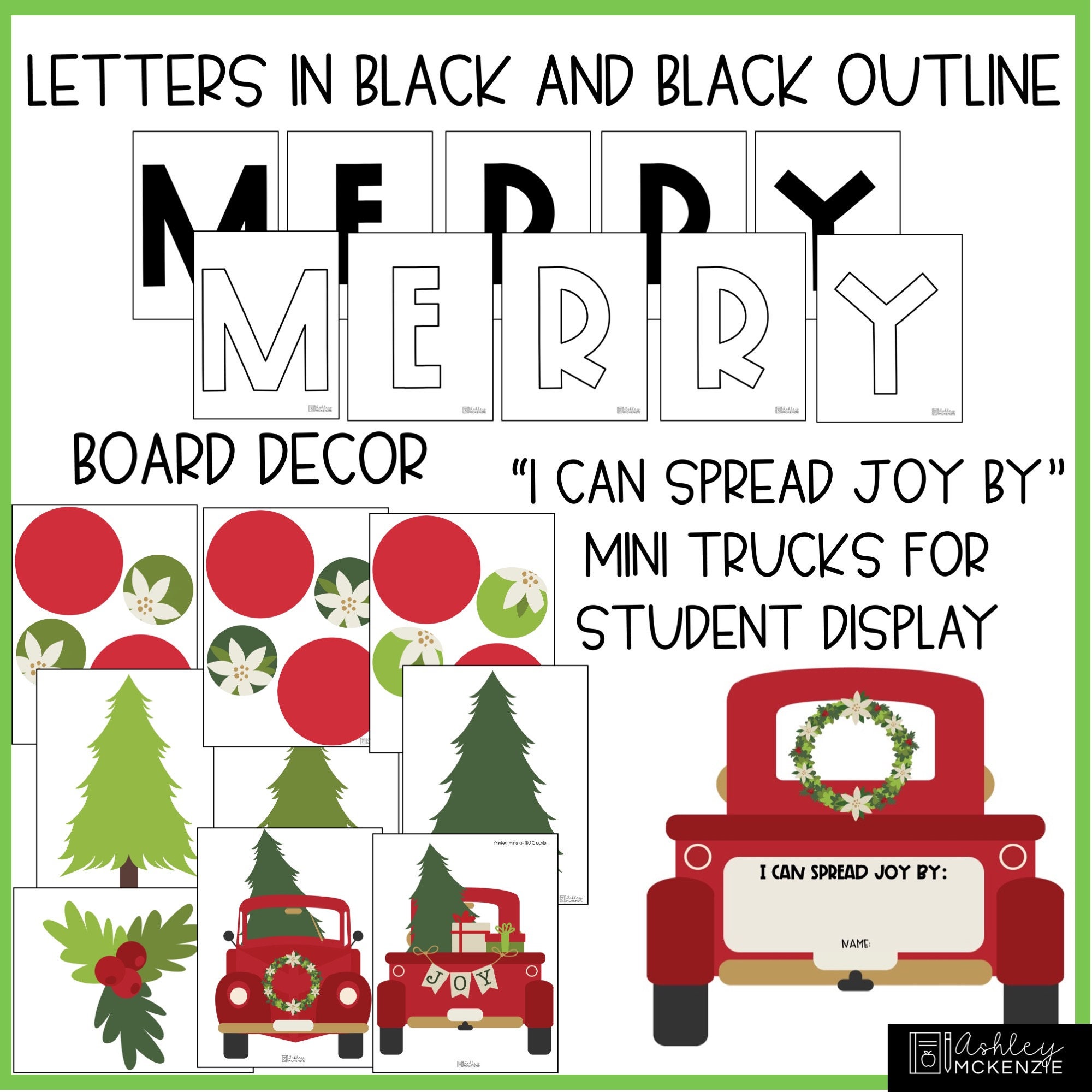 Christmas Tree Bulletin Board December Door Decor Little Red Truck ...
