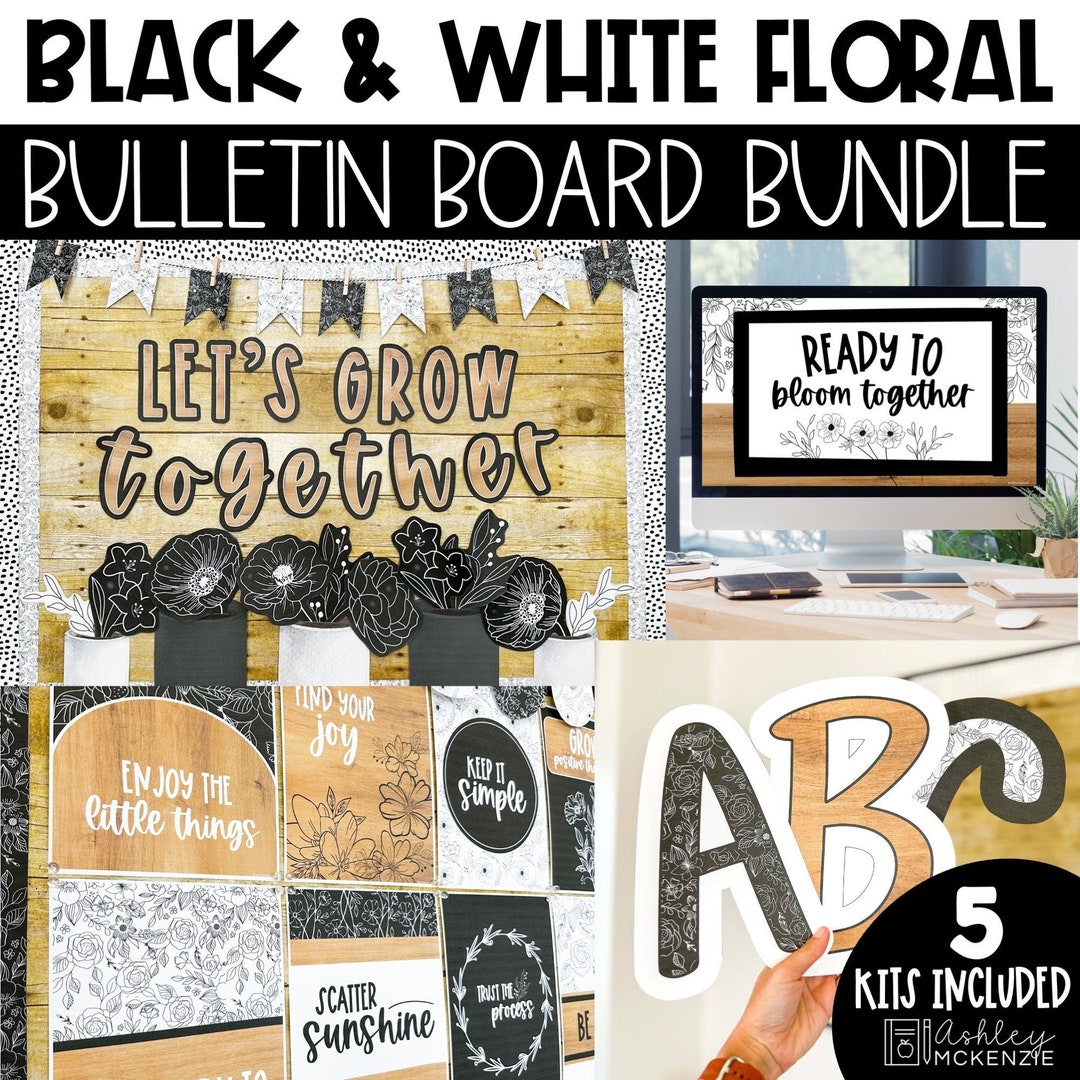 Black and White Floral Back to School Classroom Decor, Bulletin Board ...