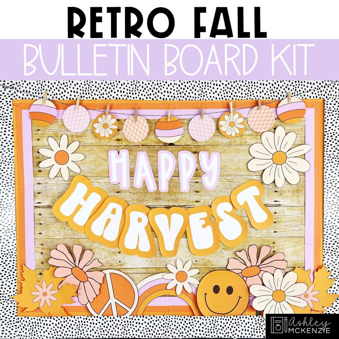 Retro Fall Bulletin Board Ideas September Classroom Decor Happy Harvest ...