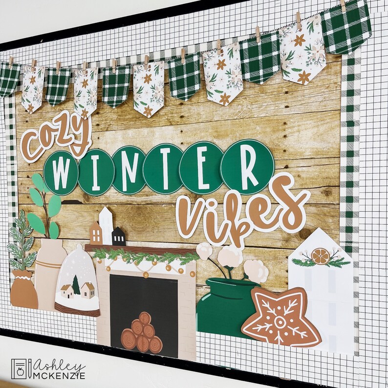 Modern Winter Bulletin Board Bundle Cozy Winter Posters December Door ...