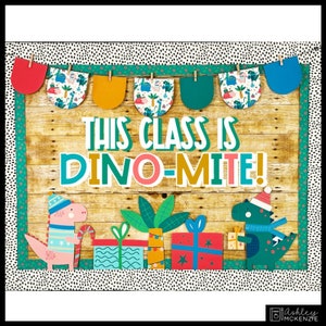 Christmas Dinosaur Theme Bulletin Board Kit Easy Holiday | Etsy