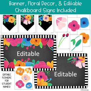 Spring Flowers Chalkboard Theme Bulletin Board or Classroom Door Decor ...