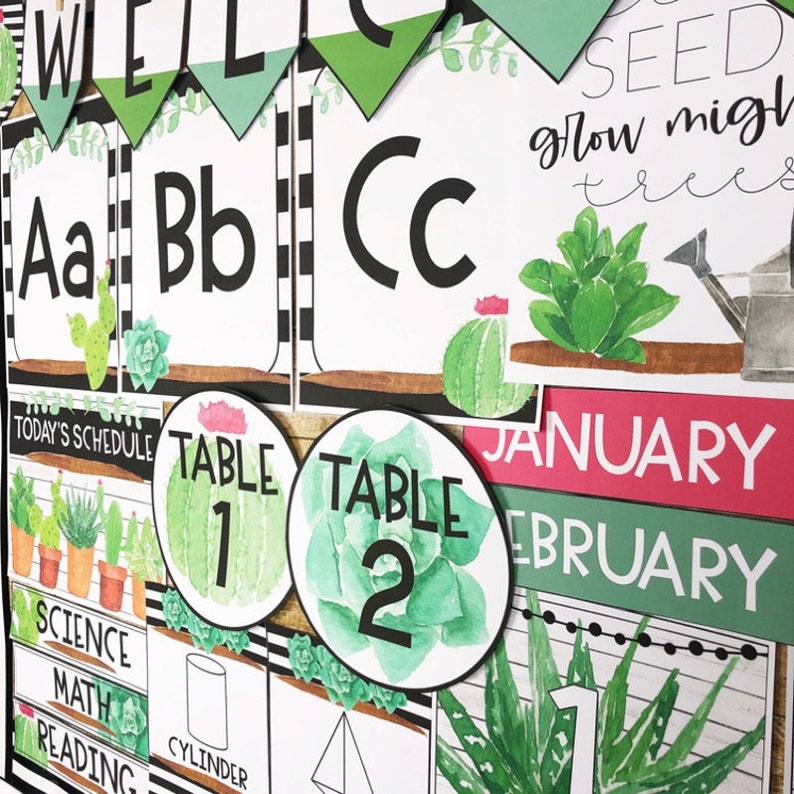 Watercolor Succulent and Cactus Classroom Decor Bundle Easy - Etsy