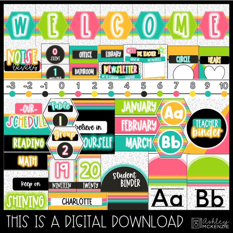 Neon Brights Themed Classroom Decor Bundle, Editable Classroom Decor ...