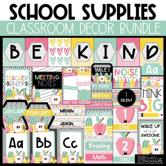 School Supplies Classroom Decor Bundle Easy and Modern - Etsy