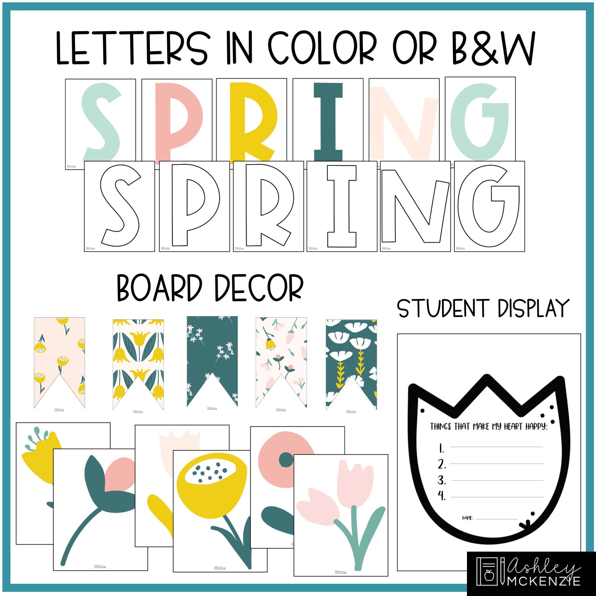 Spring Blooms Bulletin Board March Door Decor, Vintage Flowers Theme ...