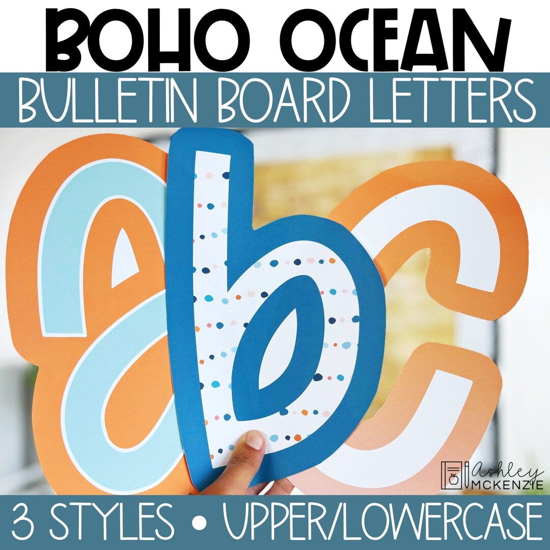 Boho Ocean Classroom Decor, A-Z Bulletin Board Letters, Punctuation ...