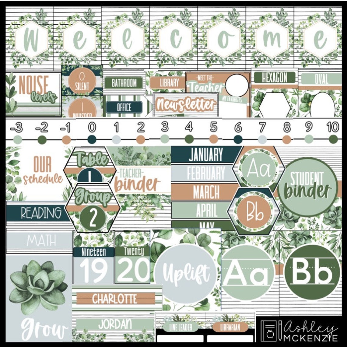 Modern Greenery Themed Classroom Decor Bundle Editable Calm - Etsy ...