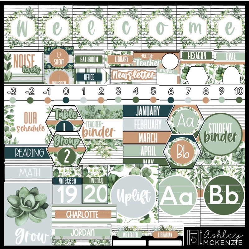 Modern Greenery Themed Classroom Decor Bundle Editable Calm - Etsy UK