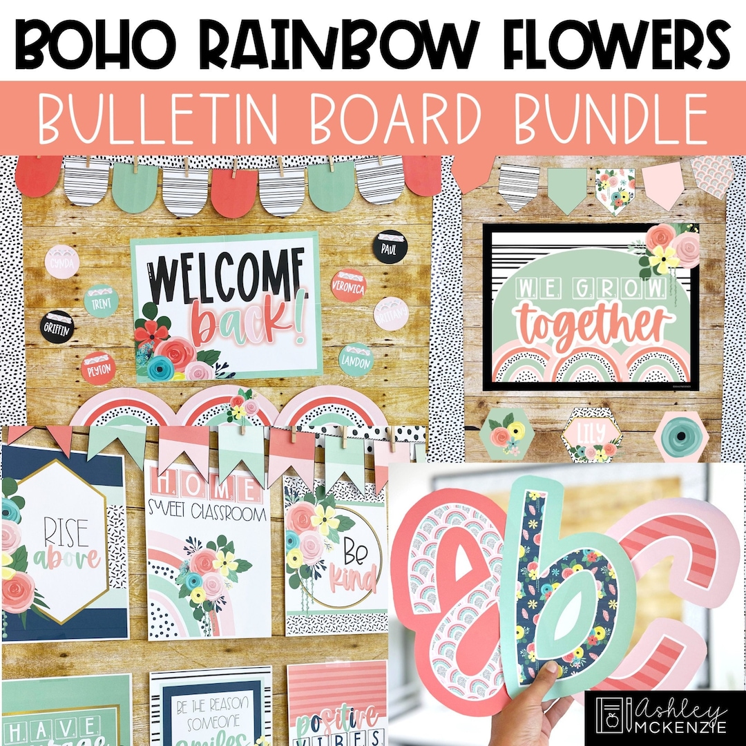 Boho Rainbow Flowers Classroom Decor Bulletin Board Kit - Etsy