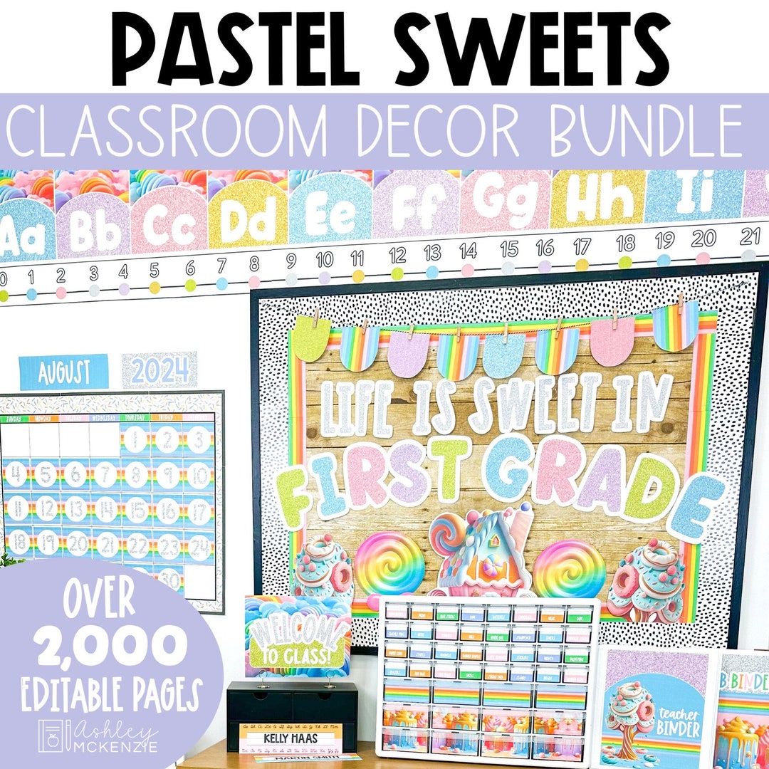 Calm Colors Classroom Decor Bundle, Pastel Sweets Theme, Editable ...
