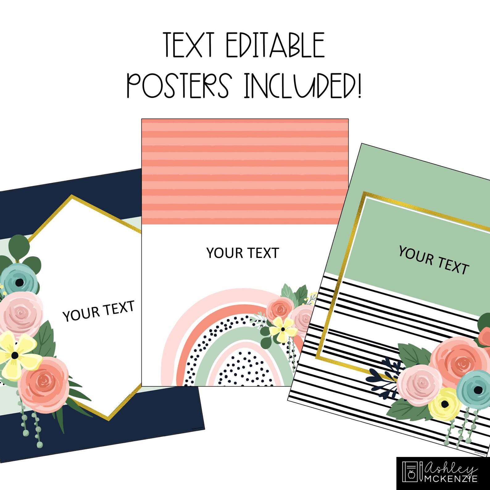 Boho Rainbow Flowers Classroom Posters, Easy and Modern Classroom ...