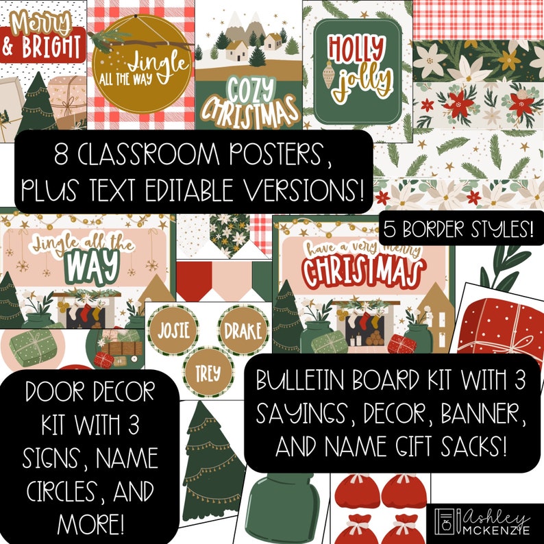 Modern Christmas Classroom Decor, Bulletin Board Kit, Classroom Posters ...