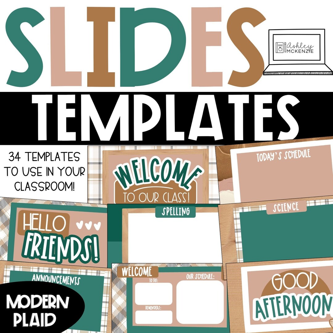 Modern Plaid Google Slides and Powerpoint Templates, Calm Class Decor ...