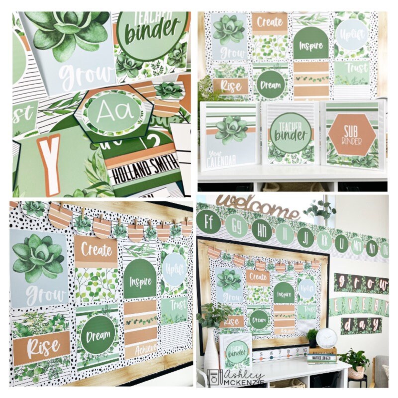 Modern Greenery Themed Classroom Decor Bundle Editable Calm - Etsy UK