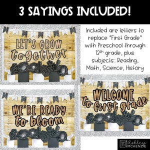 Floral Black and White Bulletin Board Kit Neutral Wildflowers Theme ...