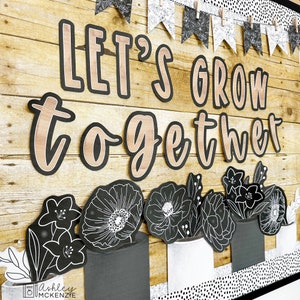 Floral Black and White Bulletin Board Kit Neutral Wildflowers Theme ...