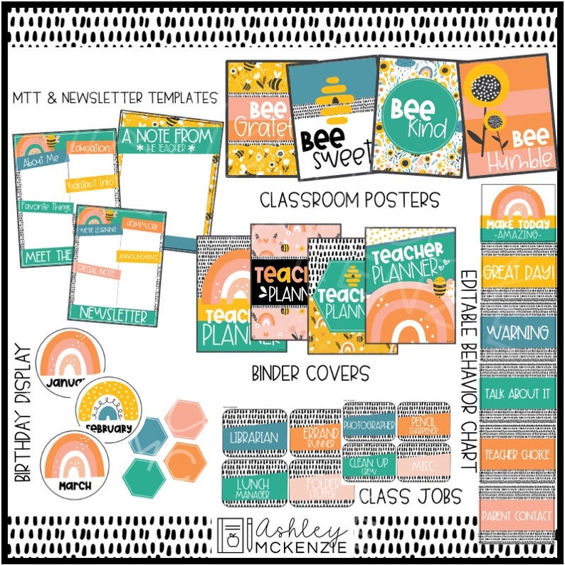Honey Bee Classroom Decor Bundle Bright Classroom Theme Back to School ...