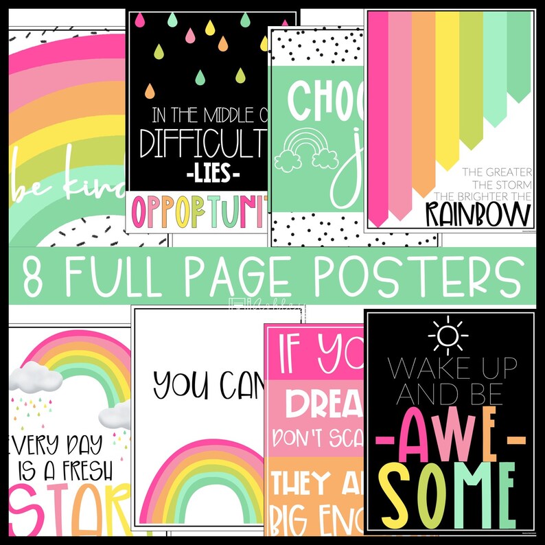 Rainbow Growth Mindset Classroom Posters, Easy and Modern Classroom ...