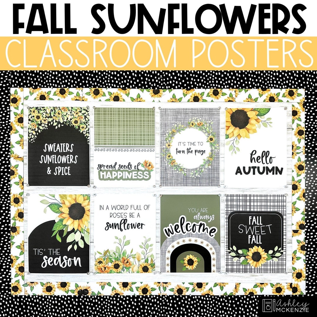 Fall Sunflowers Classroom Posters, Autumn Class Decor, Easy Seasonal ...