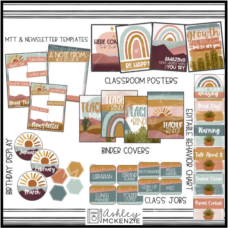Boho Desert Classroom Decor Bundle, Calm Classroom Themes, Printable ...