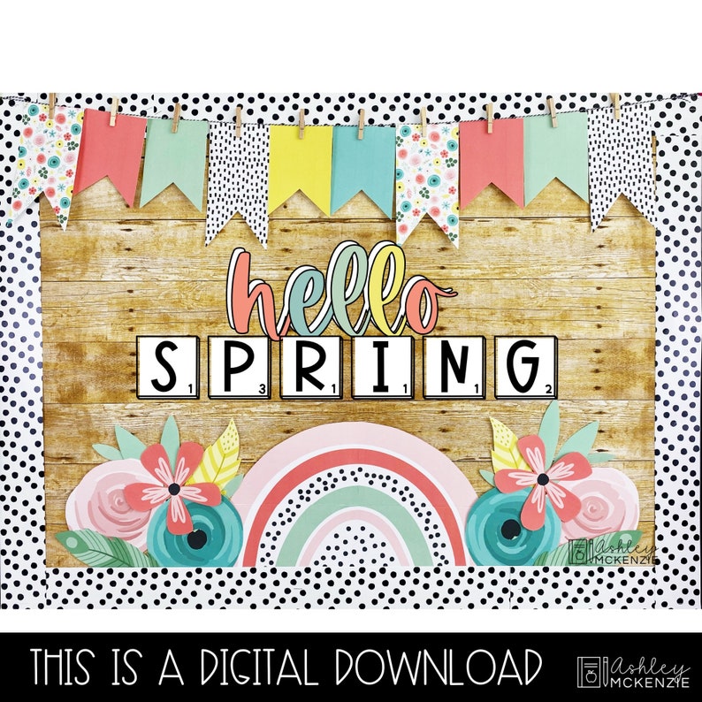 Boho Rainbow Spring Bulletin Board March Door Decor April Classroom ...