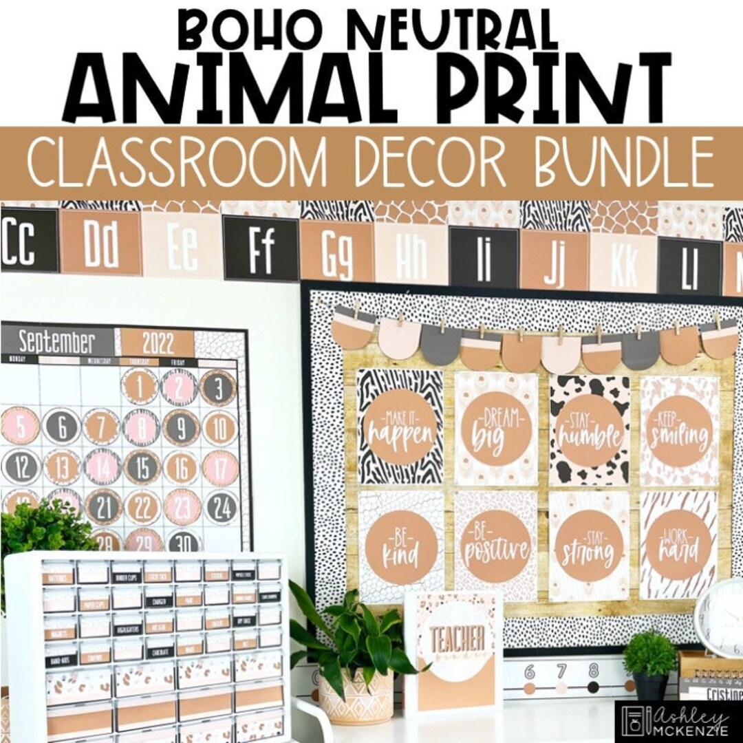 Boho Neutral Animal Print Classroom Decor Bundle Easy and - Etsy
