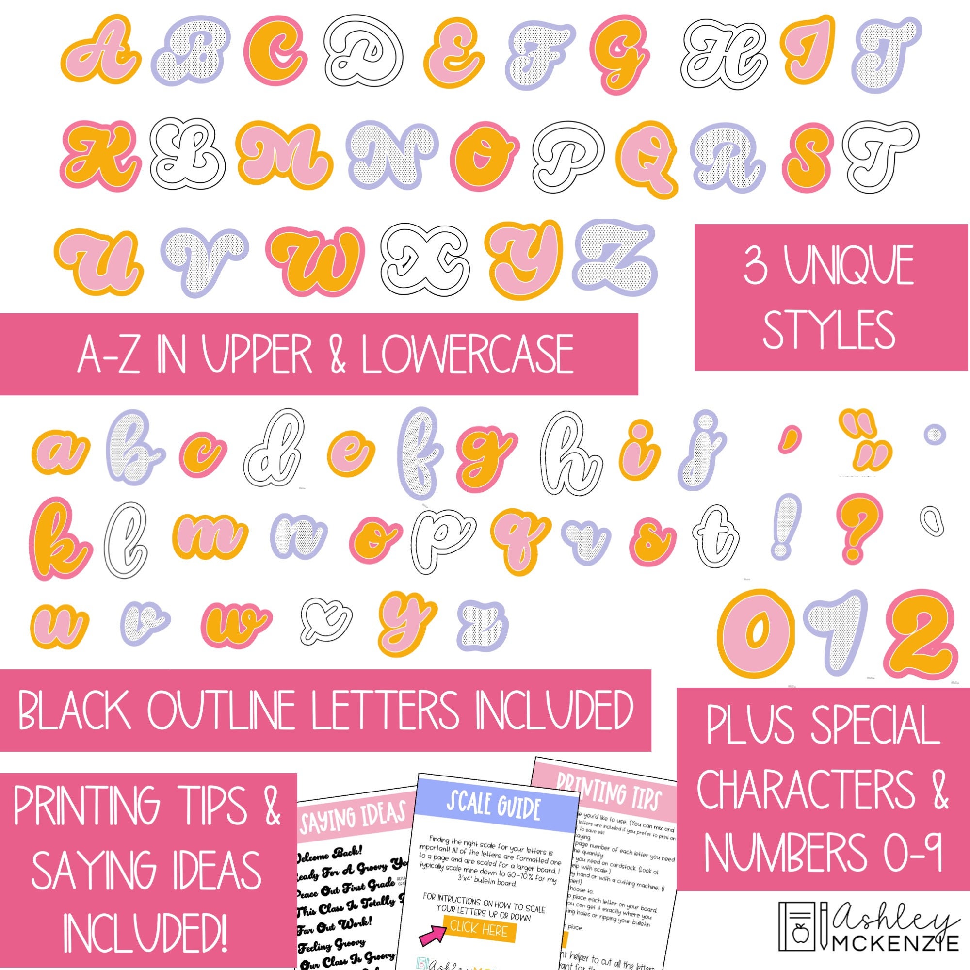 Retro Classroom Decor, A-Z Bulletin Board Letters, Punctuation, and Numbers, Easy and Modern ...