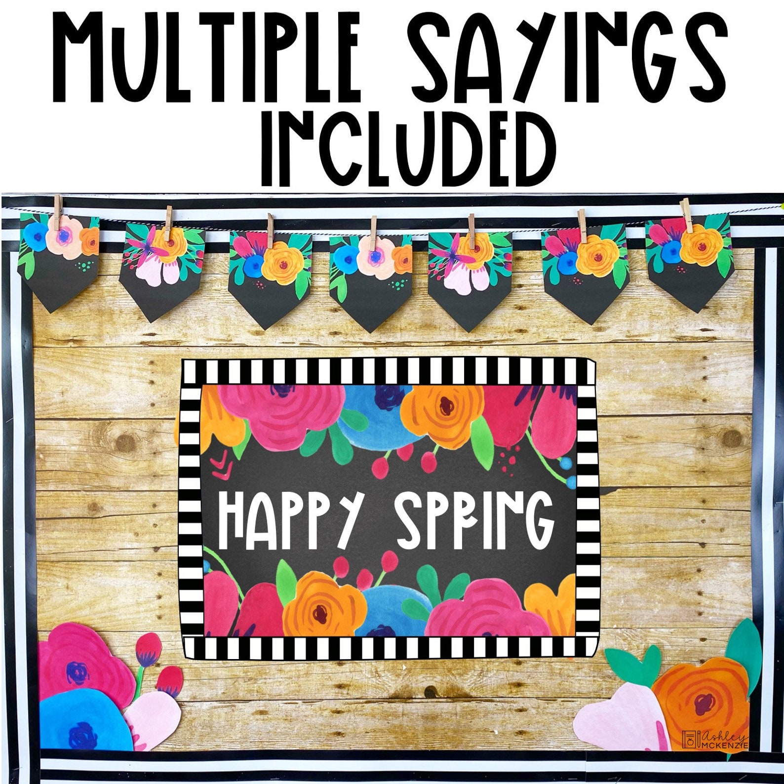 Spring Flowers Chalkboard Theme Bulletin Board March Door Decor April ...