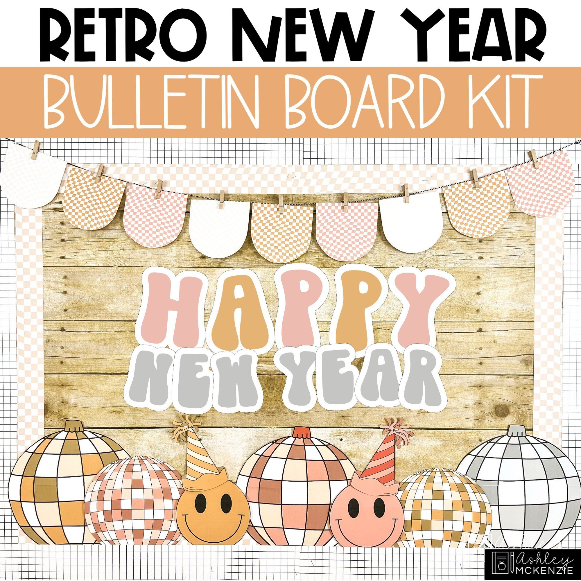 Retro New Year Bulletin Board Kit, Holiday Classroom Decor, January ...