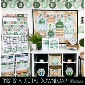 Modern Greenery Themed Classroom Decor Bundle, Editable Calm Colors ...