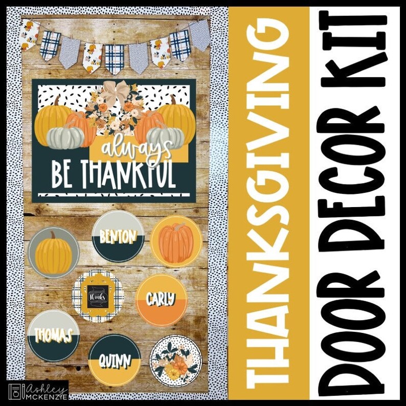 Thanksgiving Plaid Classroom Door Decor Kit Easy Holiday - Etsy