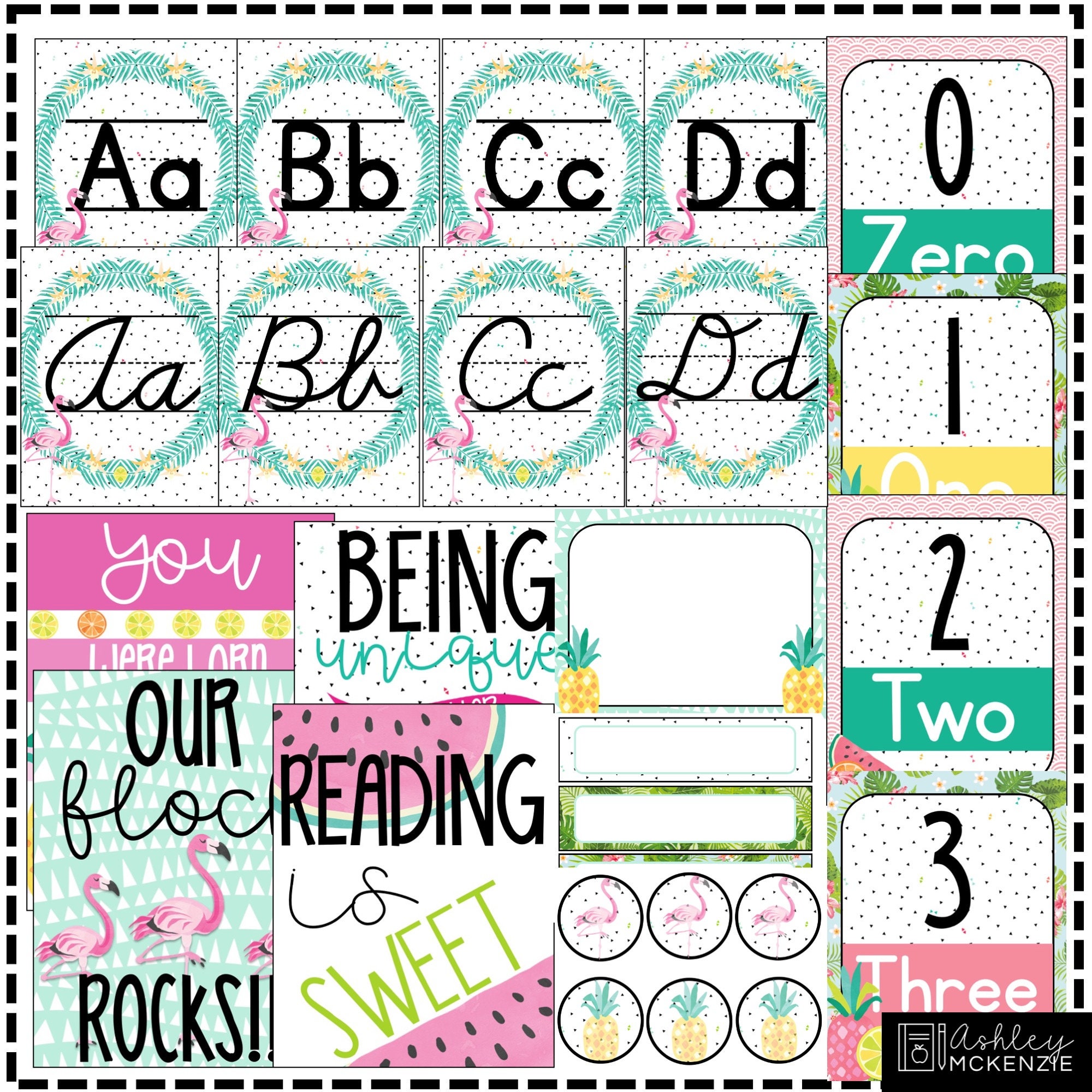 Tropical Flamingo Classroom Decor Bundle Easy and Modern - Etsy