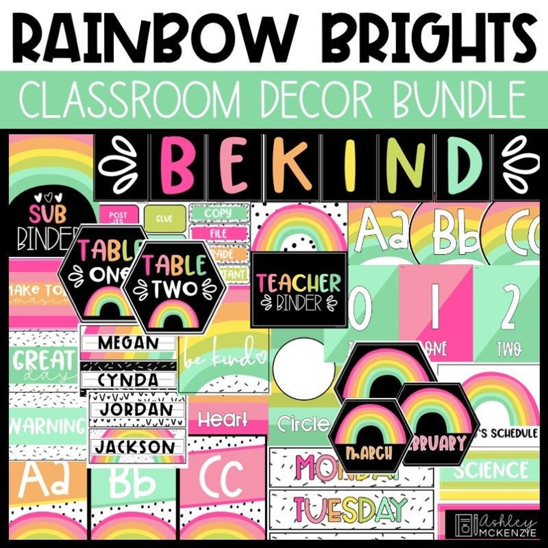 Rainbow Brights Classroom Decor Bundle, Bright Class Theme, Easy and ...