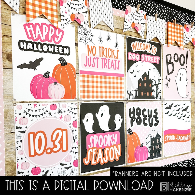 Halloween Classroom Posters Boo Street Theme October Bulletin Board ...